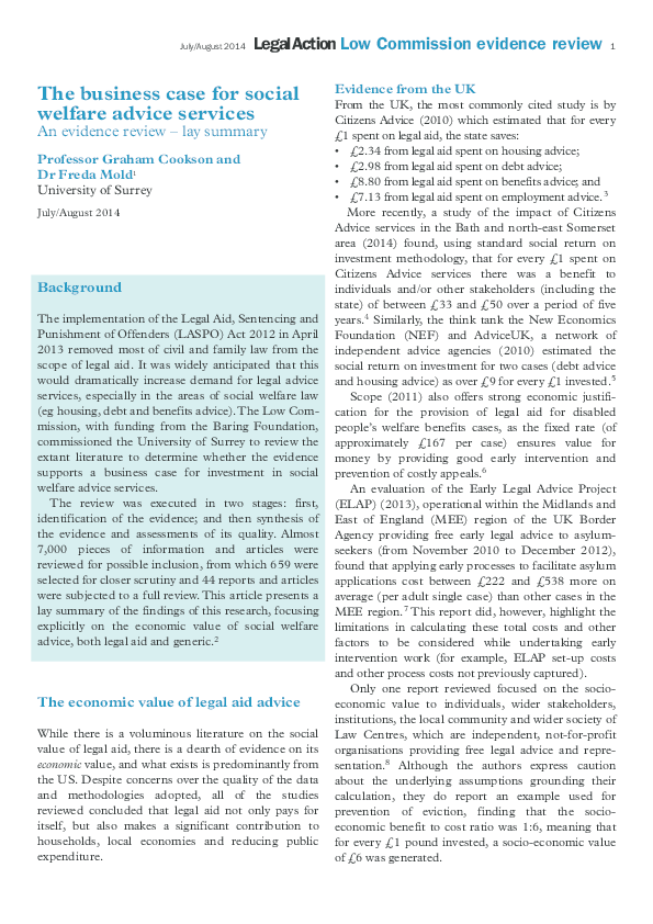(PDF) The business case for social welfare advice services An evidence ...