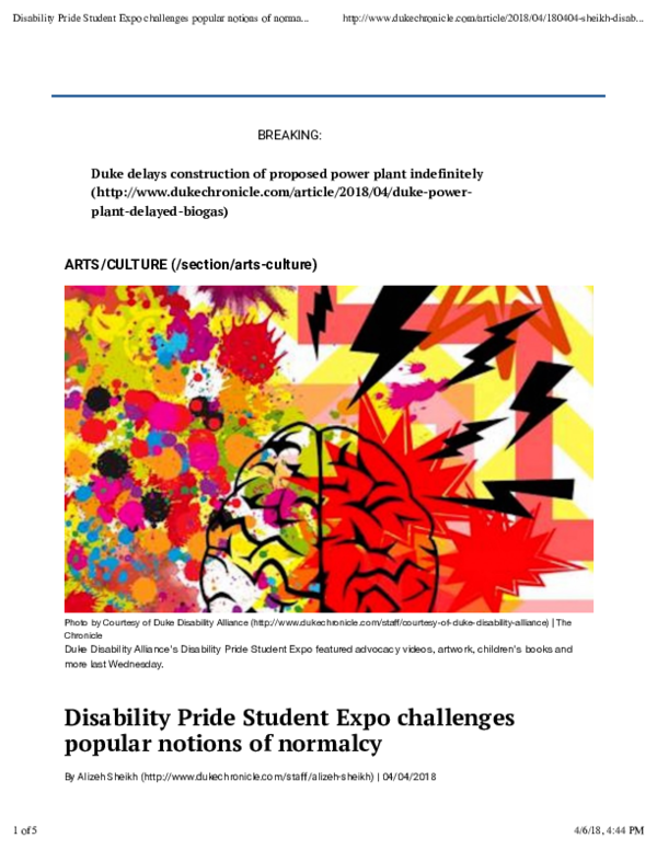 (PDF) Disability Pride Student Expo challenges popular notions of normalcy