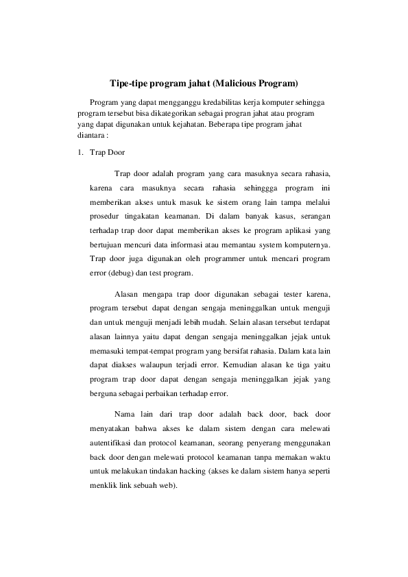 (DOC) Tipe-tipe program jahat (Malicious Program