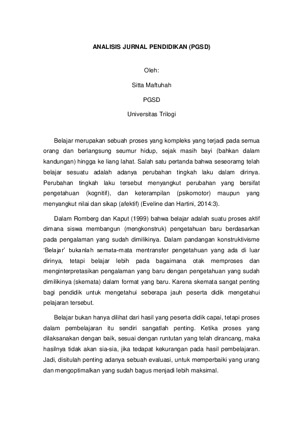 (DOC) ANALISIS JURNAL PENDIDIKAN (PGSD