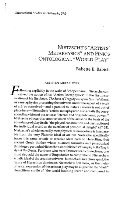 (PDF) Nietzsche's "Artists' Metaphysics" and Fink's Ontological "World ...