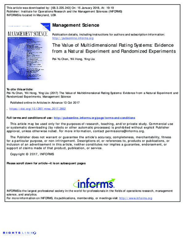 (PDF) The Value of Multidimensional Rating Systems: Evidence from a ...