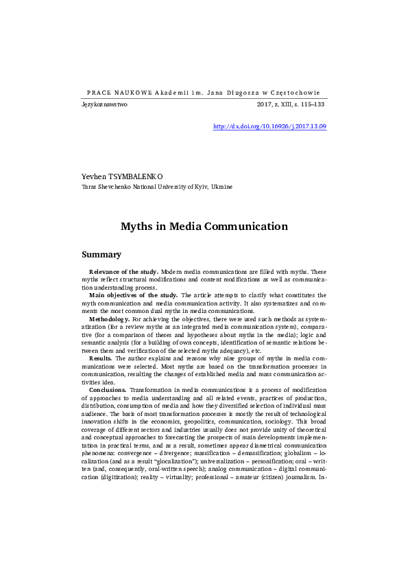 (PDF) Myths in Media Communication
