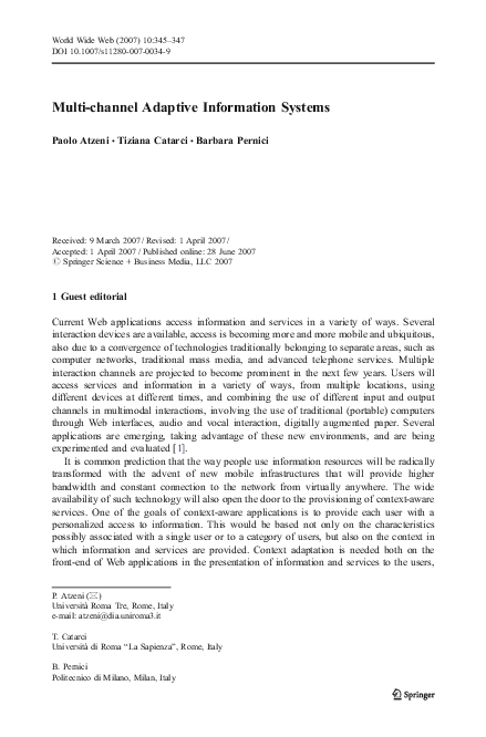 (PDF) Multi-channel Adaptive Information Systems | Tiziana Catarci ...