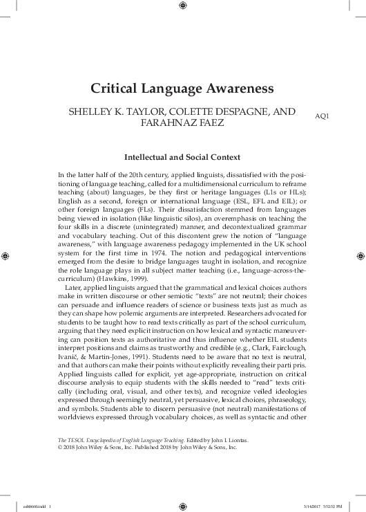 (PDF) Critical Language Awareness Intellectual and Social Context