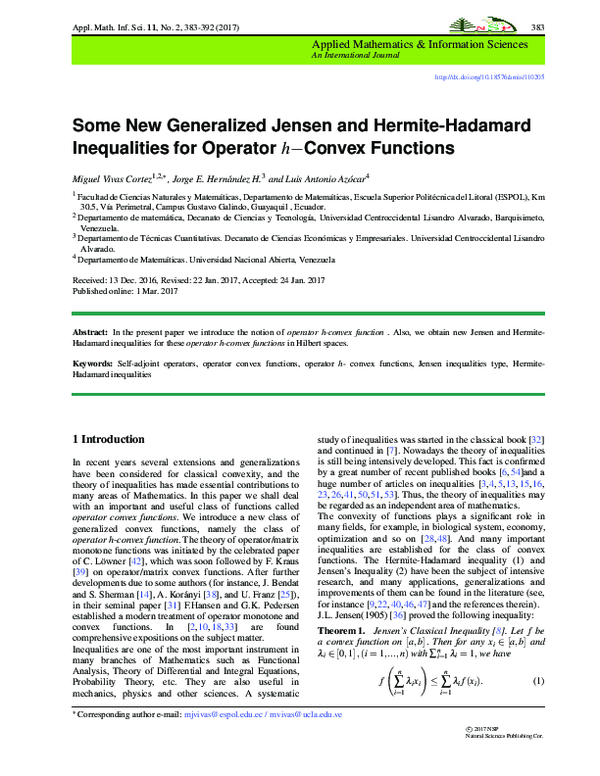 (PDF) Some New Generalized Jensen and Hermite-Hadamard Inequalities for Operator h−Convex Functions