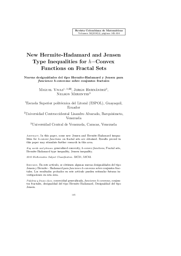 Pdf New Hermite Hadamard And Jensen Type Inequalities For H Convex Functions On Fractal Sets