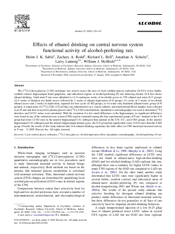 (PDF) Effects of ethanol drinking on central nervous system functional ...