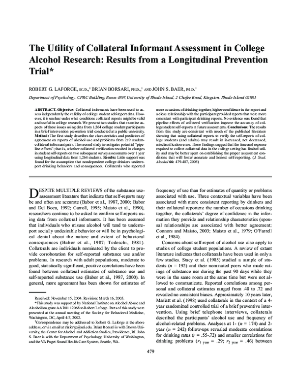 (PDF) The utility of collateral informant assessment in college alcohol ...