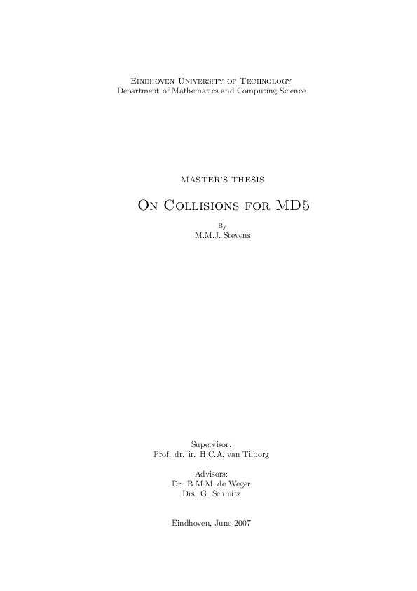Pdf On Collisions For Md5 