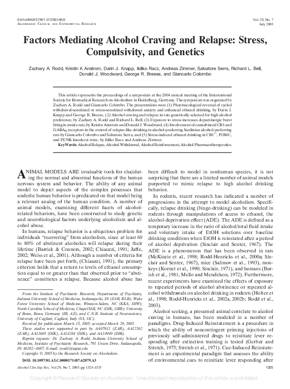 (PDF) Factors Mediating Alcohol Craving and Relapse: Stress ...