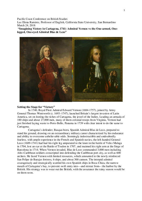 (PDF) "Imagining Victory in Cartagena, 1741: Admiral Vernon vs the One ...