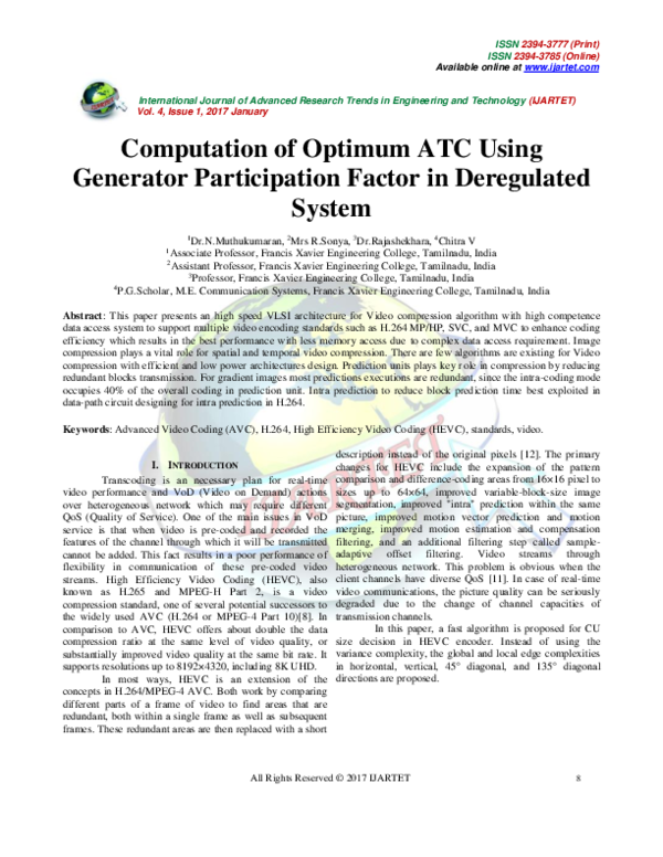 Pdf Computation Of Optimum Atc Using Generator Participation Factor In Deregulated System