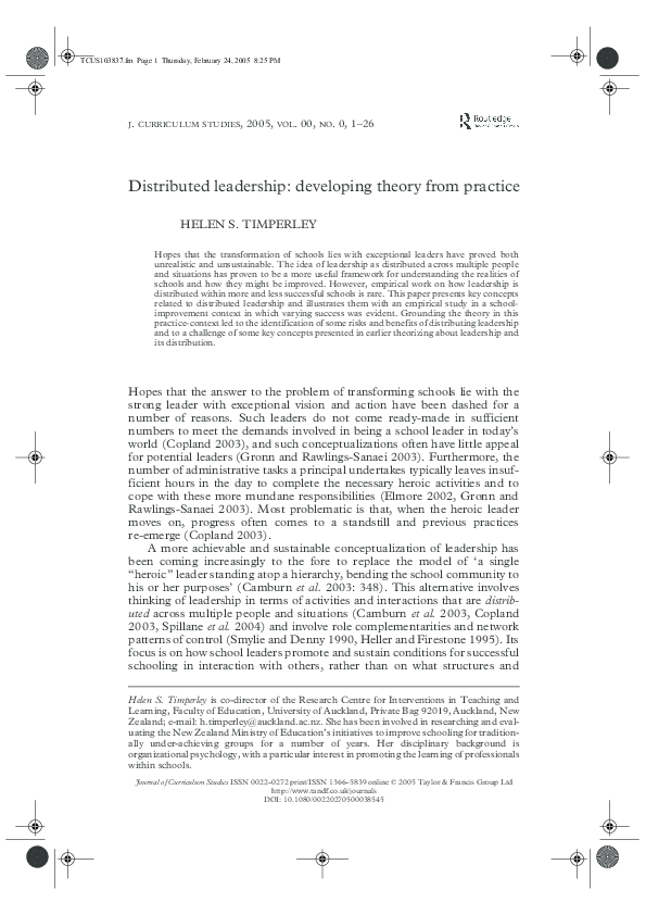 (PDF) Distributed leadership: developing theory from practice