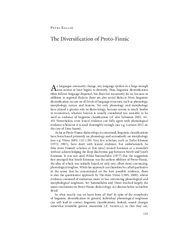 (PDF) The Diversification of Proto-Finnic