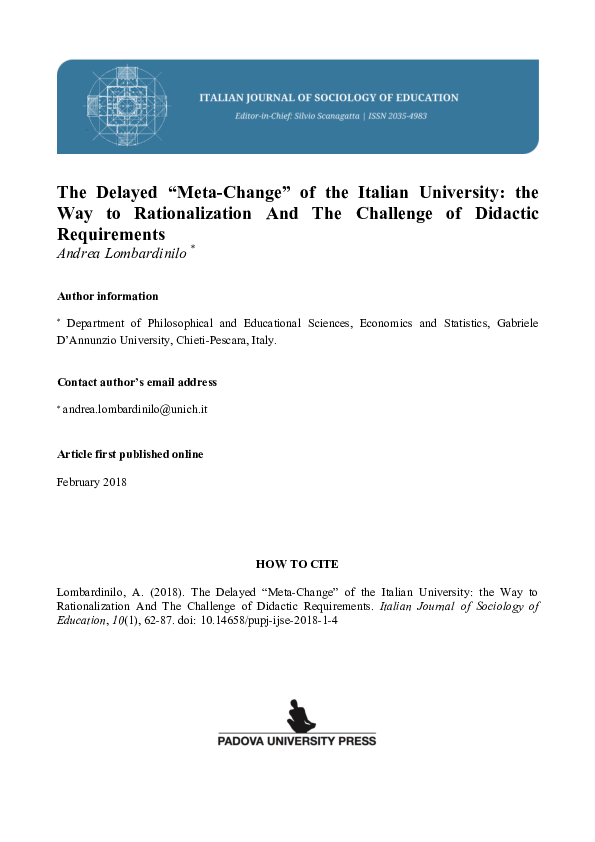 (PDF) The Delayed " Meta-Change " of the Italian University: the Way to ...