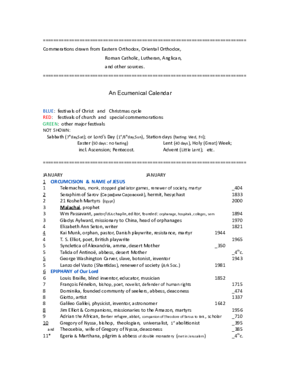 (DOC) An Ecumenical Calendar