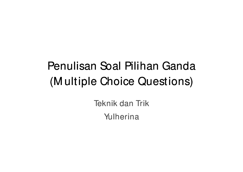 (PDF) Penulisan Soal Pilihan Ganda (Multiple Choice Questions