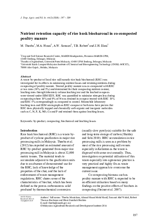(PDF) Nutrient retention capacity of rice husk biocharcoal in co ...