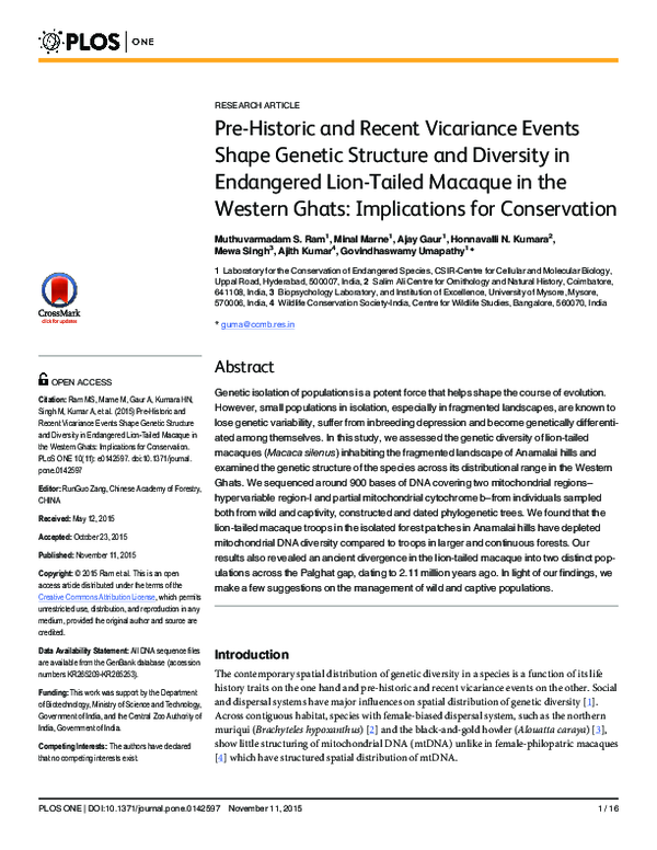 (PDF) Pre-Historic and Recent Vicariance Events Shape Genetic Structure ...