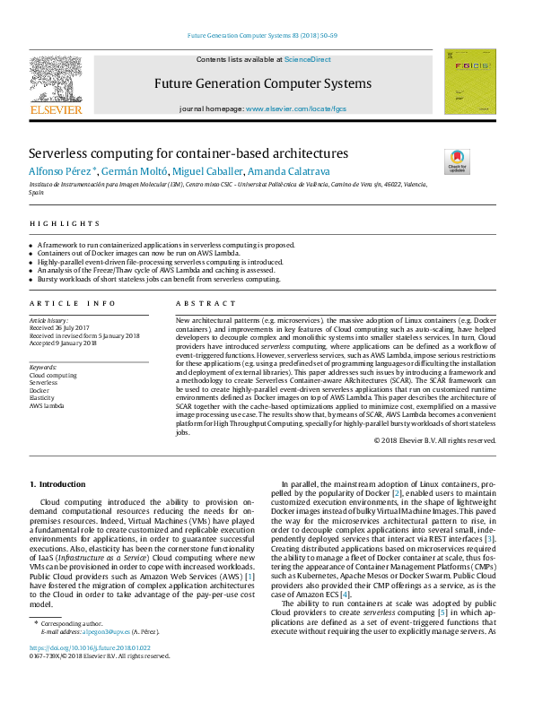 (PDF) Serverless computing for container-based architectures
