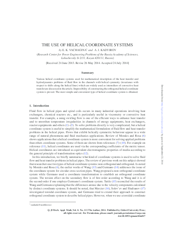 (PDF) THE USE OF HELICAL COORDINATE SYSTEMS