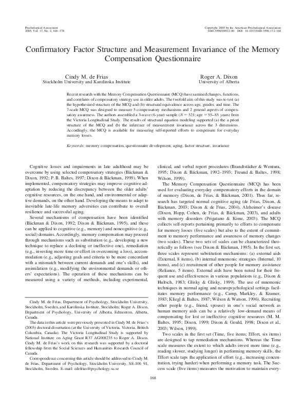 (PDF) Confirmatory Factor Structure and Measurement Invariance of the ...