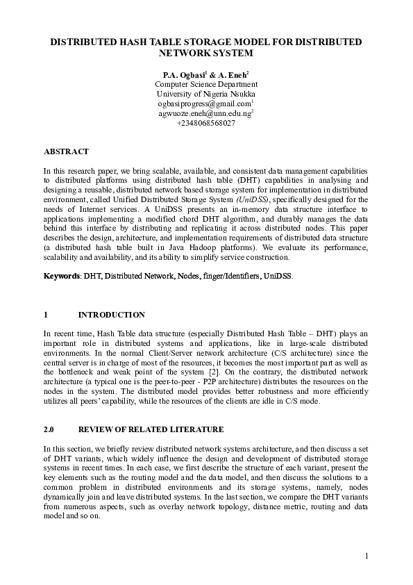 Doc Distributed Hash Table Storage Model For Distributed Network System