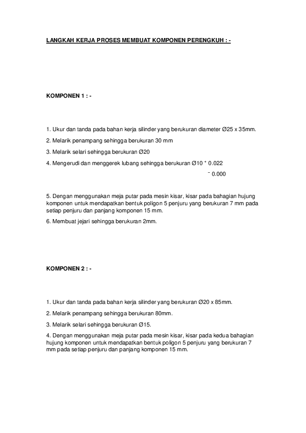 (DOC) LANGKAH KERJA PROSES MEMBUAT KOMPONEN PERENGKUH