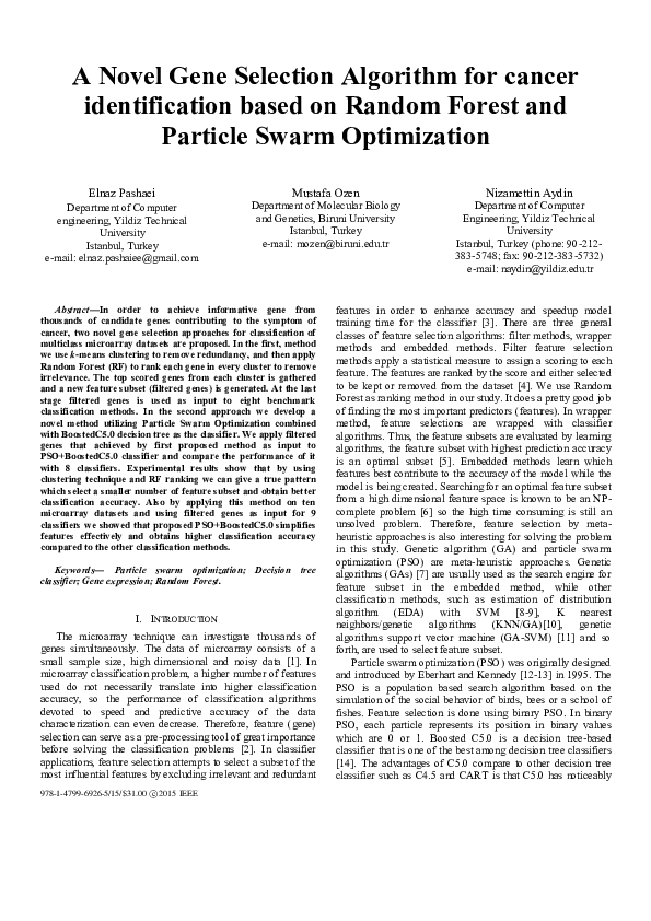 (PDF) A Novel Gene Selection Algorithm for cancer identification based on Random Forest and ...