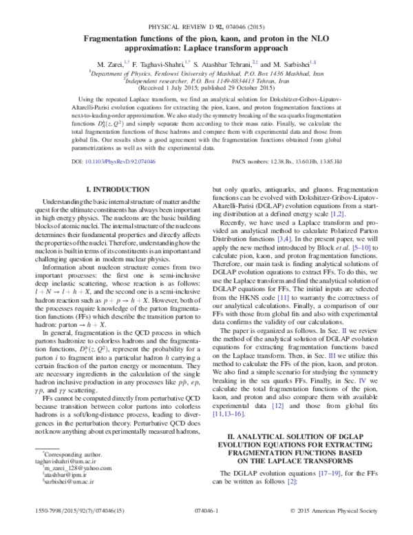 Fragmentation functions of the pion, kaon, and proton in the NLO approximation: Laplace ...