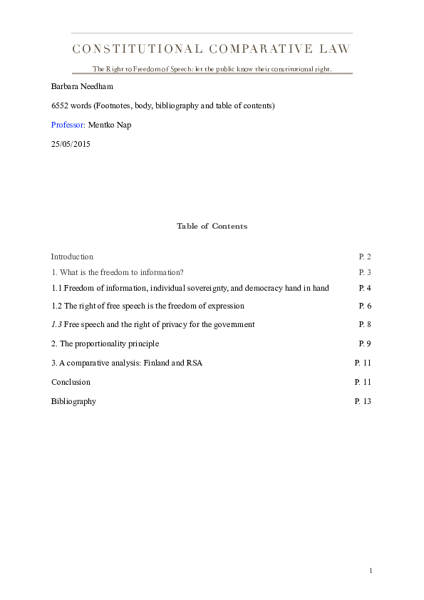 (PDF) Final draft Comparative constitutional, The Right to Freedom of ...