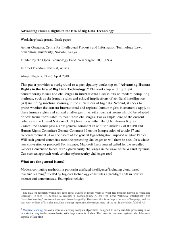 (PDF) Advancing Human Rights in the Era of Big Data Technology Workshop ...