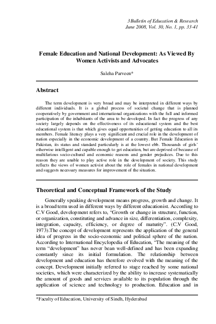 (PDF) Female Education and National Development: As Viewed By Women ...