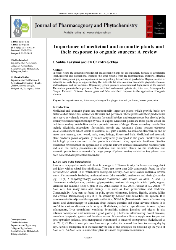 (PDF) Importance of Medicinal and aromatic plants and their response to ...