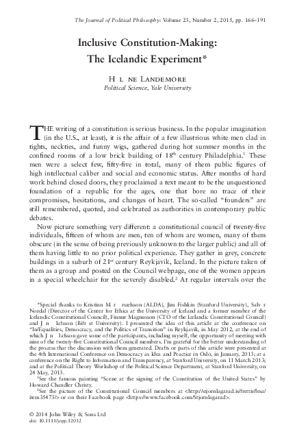 (PDF) Inclusive Constitution-Making: the Icelandic Experiment