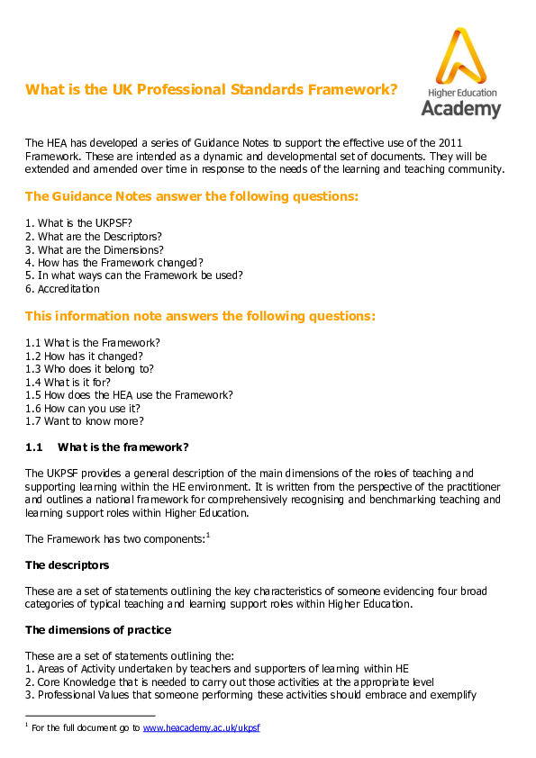 (PDF) What is the UK Professional Standards Framework