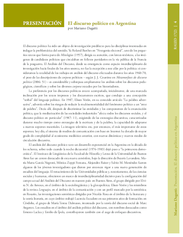 (PDF) El discurso político en Argentina.