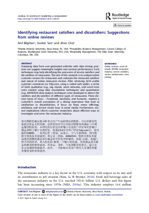 (PDF) Identifying restaurant satisfiers and dissatisfiers: Suggestions ...