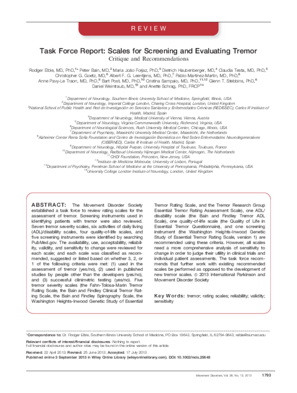 (PDF) Task force report: Scales for screening and evaluating tremor ...