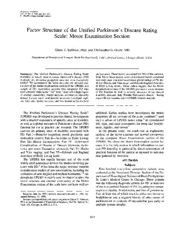 (PDF) Factor structure of the unified Parkinson's disease rating scale ...