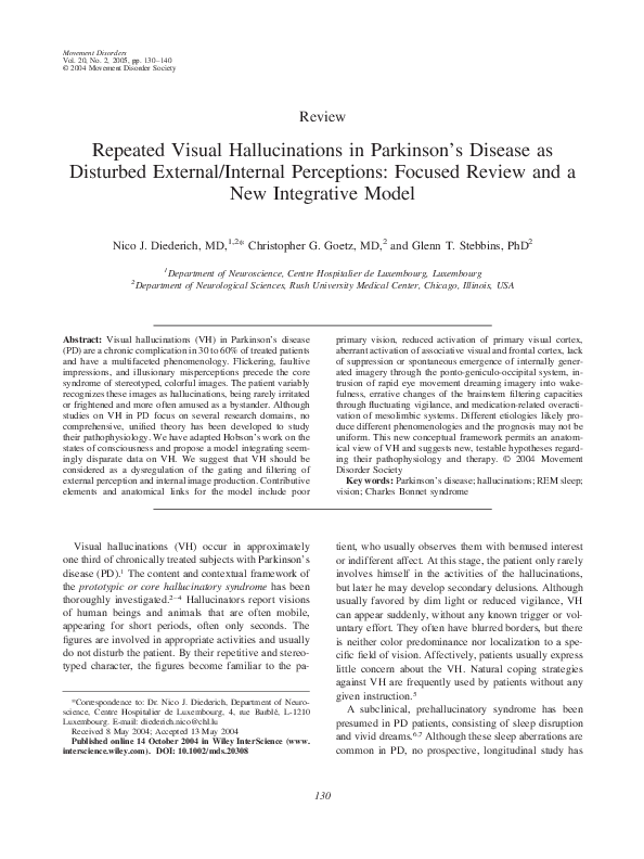 (PDF) Repeated visual hallucinations in Parkinson's disease as ...