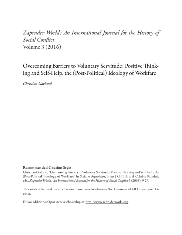 (PDF) Garland, C. (2016) 'Overcoming Barriers to Voluntary Servitude ...