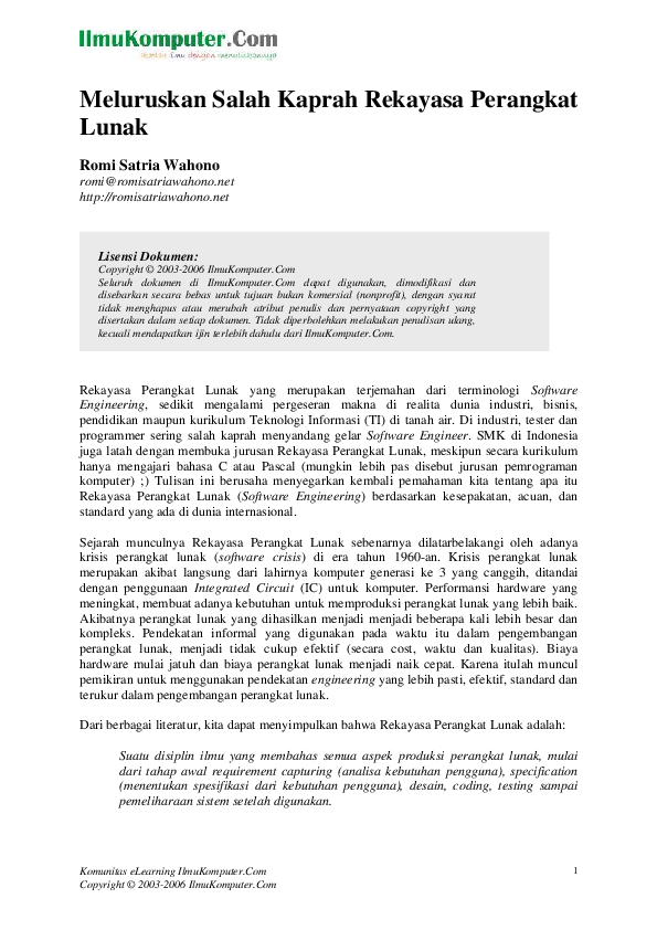 (PDF) Meluruskan Salah Kaprah Rekayasa Perangkat Lunak