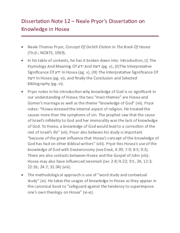 (DOC) Dissertation Note 12 – Neale Pryor's Dissertation on Knowledge in Hosea