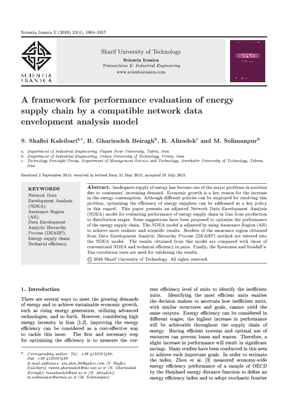 (PDF) A framework for performance evaluation of energy supply chain by a compatible network data ...