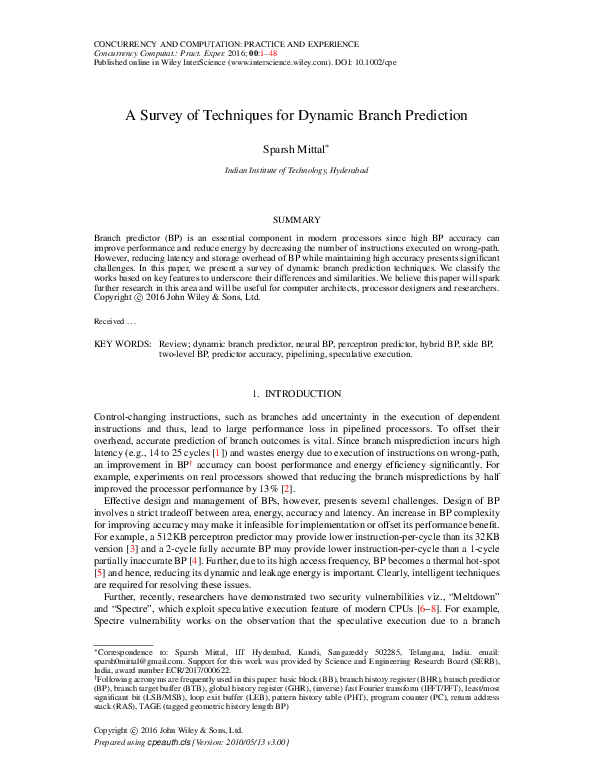 (PDF) A Survey of Techniques for Dynamic Branch Prediction