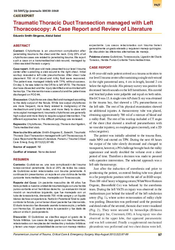 (PDF) Traumatic Thoracic Duct Transection managed with Left ...