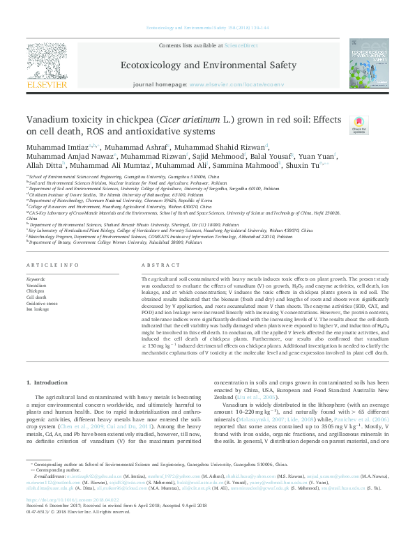 (PDF) Vanadium toxicity in chickpea (Cicer arietinum L.) grown in red ...
