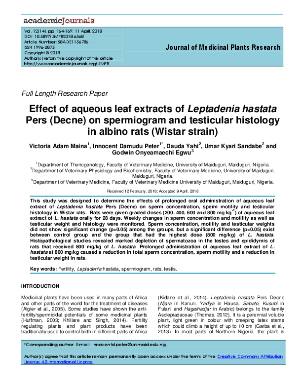 (PDF) Journal of Medicinal Plants Research Effect of aqueous leaf ...